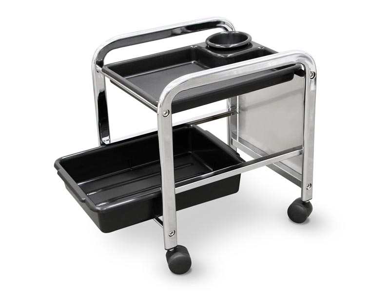 Trolley with trays and chrome finishes