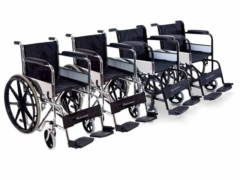 Vouwframe rolstoel, verchroomd, met stevige inklapbare achterwielen