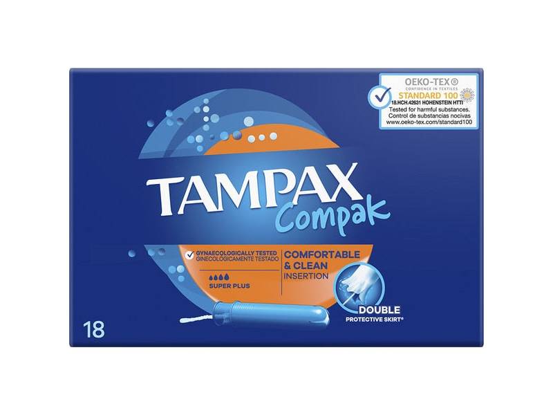 Super Plus Tampon Tampax Compak 18 Unités de Protection Jusqu'à 8 Heures