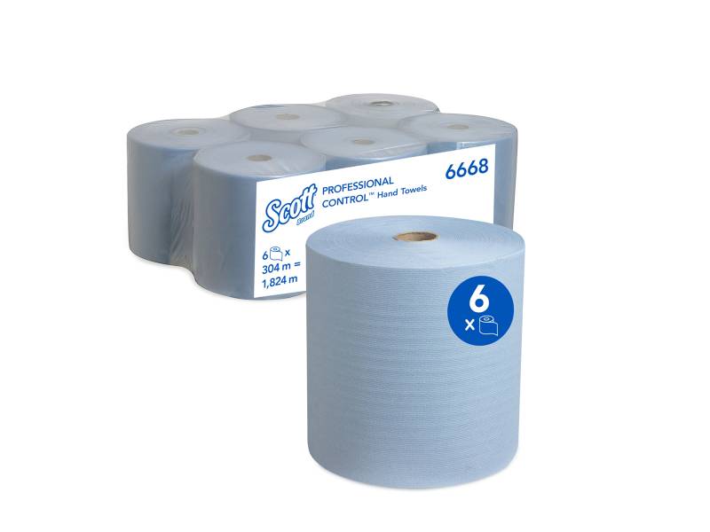 SCOTT® Bobina toalla secamanos azul, 1 capa, 6 rollos x 304 m - Ref. 6668