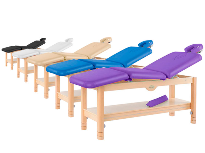 Fixed wooden massage table 3 sections adjustable height beech colour