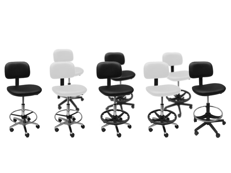 Gas lift stool with backrest and footrest, height 58-84cm