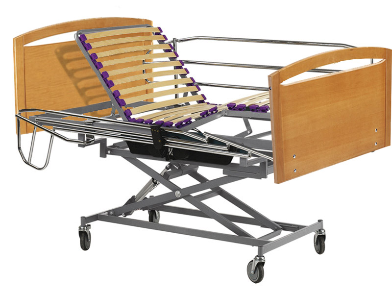 Lit hospitalier avec élévateur, tête de lit et rambardes en métal 180 cm