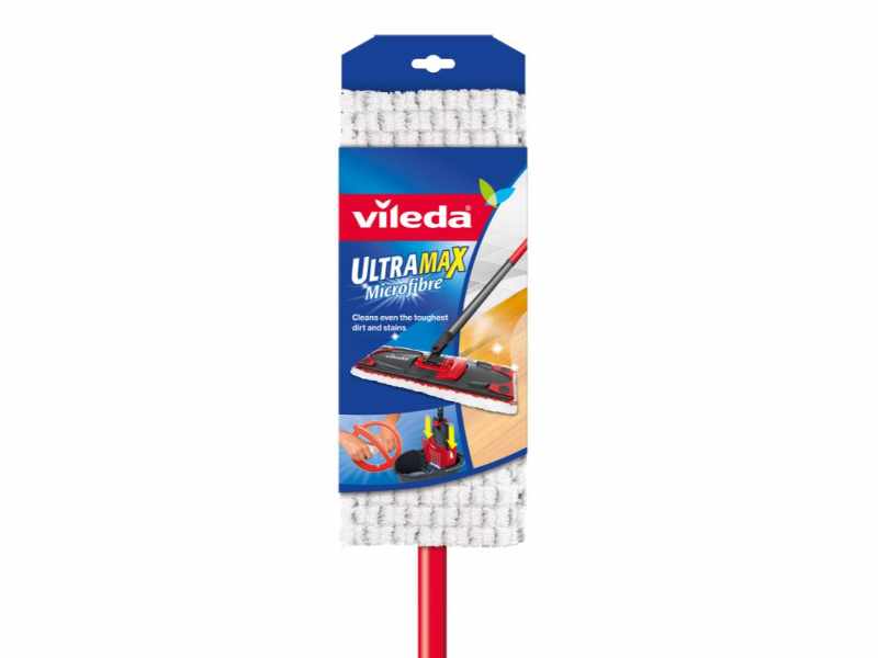 VILEDA Mopa UltraMax, Microfibra, Rojo/Blanco, 7 x 14 x 105 cm