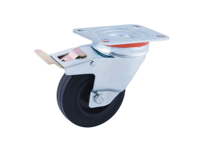Roue Pivotante Robuste Ø100mm avec Frein, en Caoutchouc Noir CR29470 AFO