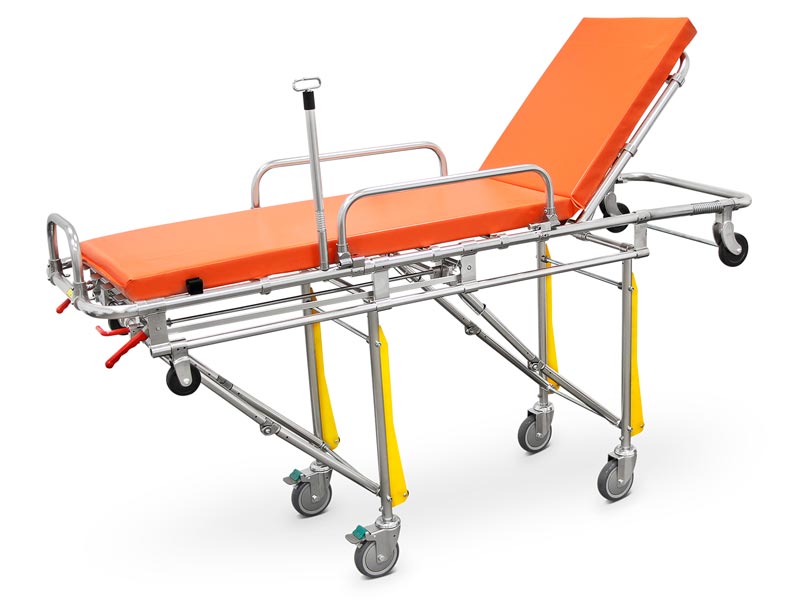 Civière d'ambulance avec tête de lit rabattable