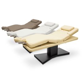 Electric spa bed with black base and vertical lift