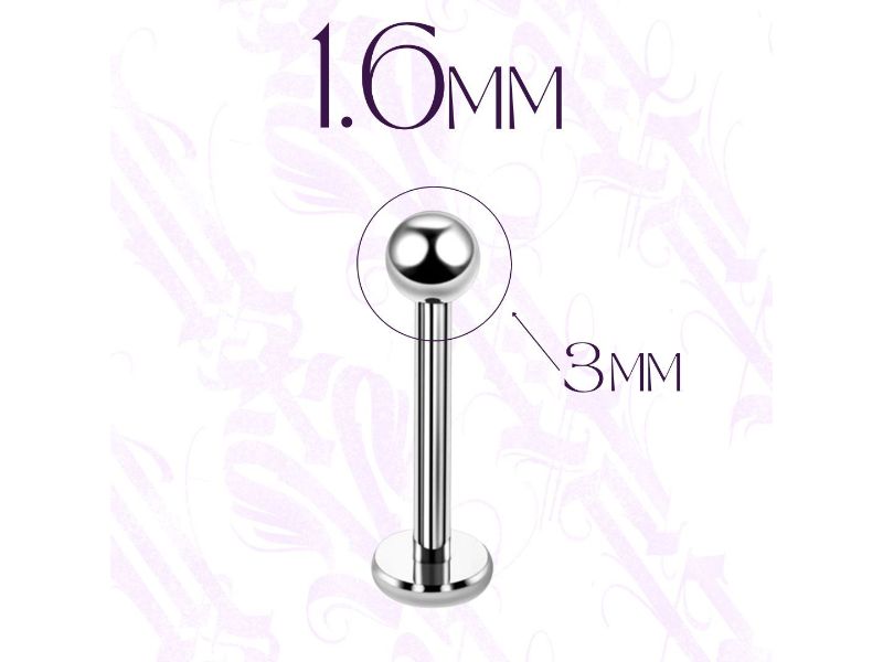 Piercing Labret de acero 1,6mm y bola 3mm